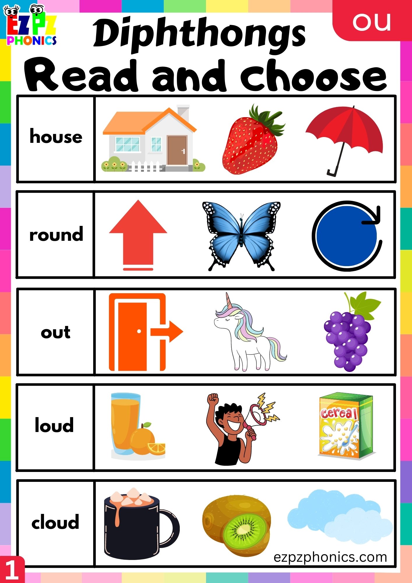 oo Diphthong Cut and Paste the Images Worksheet PDF Download - ezpzphonics.com